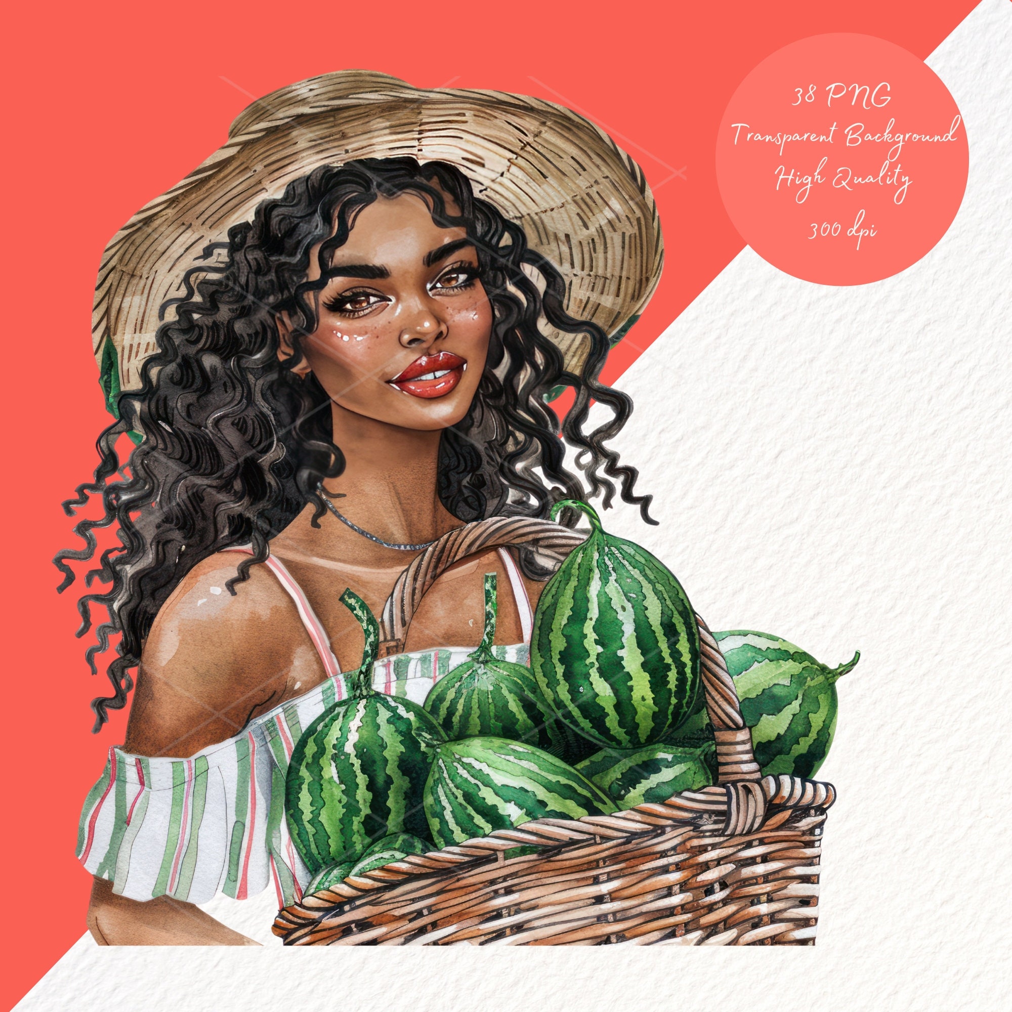 Watercolor Watermelon Clipart Summer Graphics Watercolor Girl Spring
