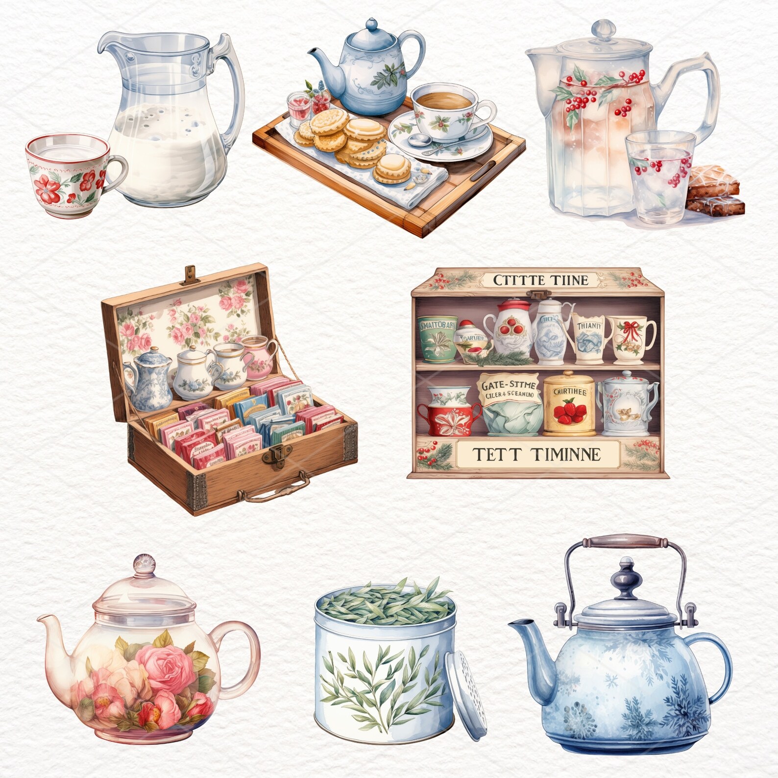 Tea Time Watercolor Clipart, Tea Time Clipart, Tea Lovers, Scrapbooking ...