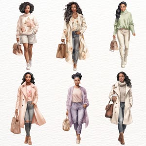 Watercolor Fashion Girls Clipart, Beautiful Woman Illustrations, Winter ...
