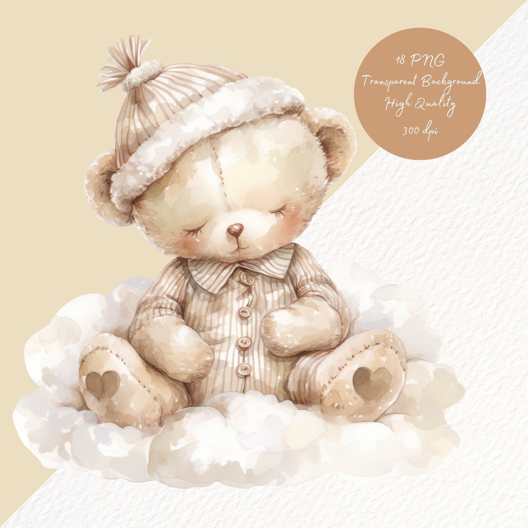 Sleepy Teddy Bears, Watercolor Teddy Bear Clipart, Boho Teddy Bear ...