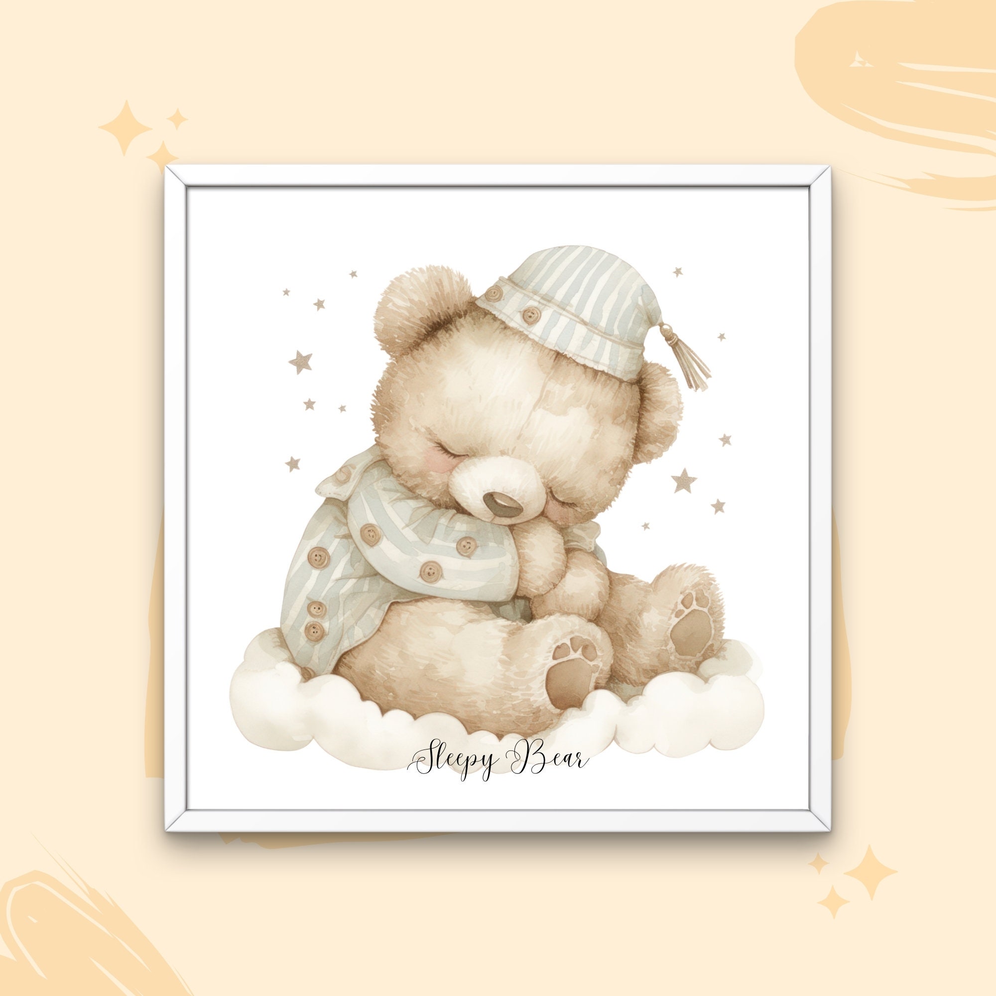 Sleepy Teddy Bears, Watercolor Teddy Bear Clipart, Boho Teddy Bear ...