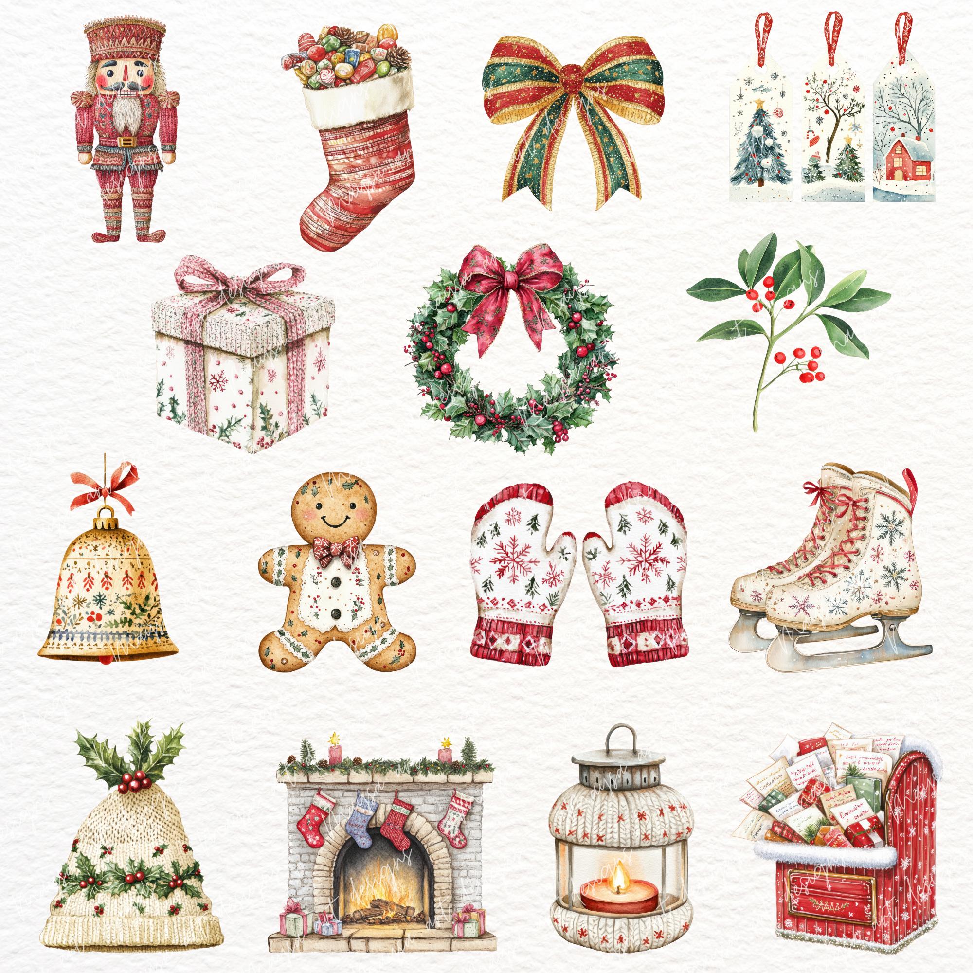Watercolor Cute Christmas Clipart, Cute Santa, Festive Clipart, Winter ...