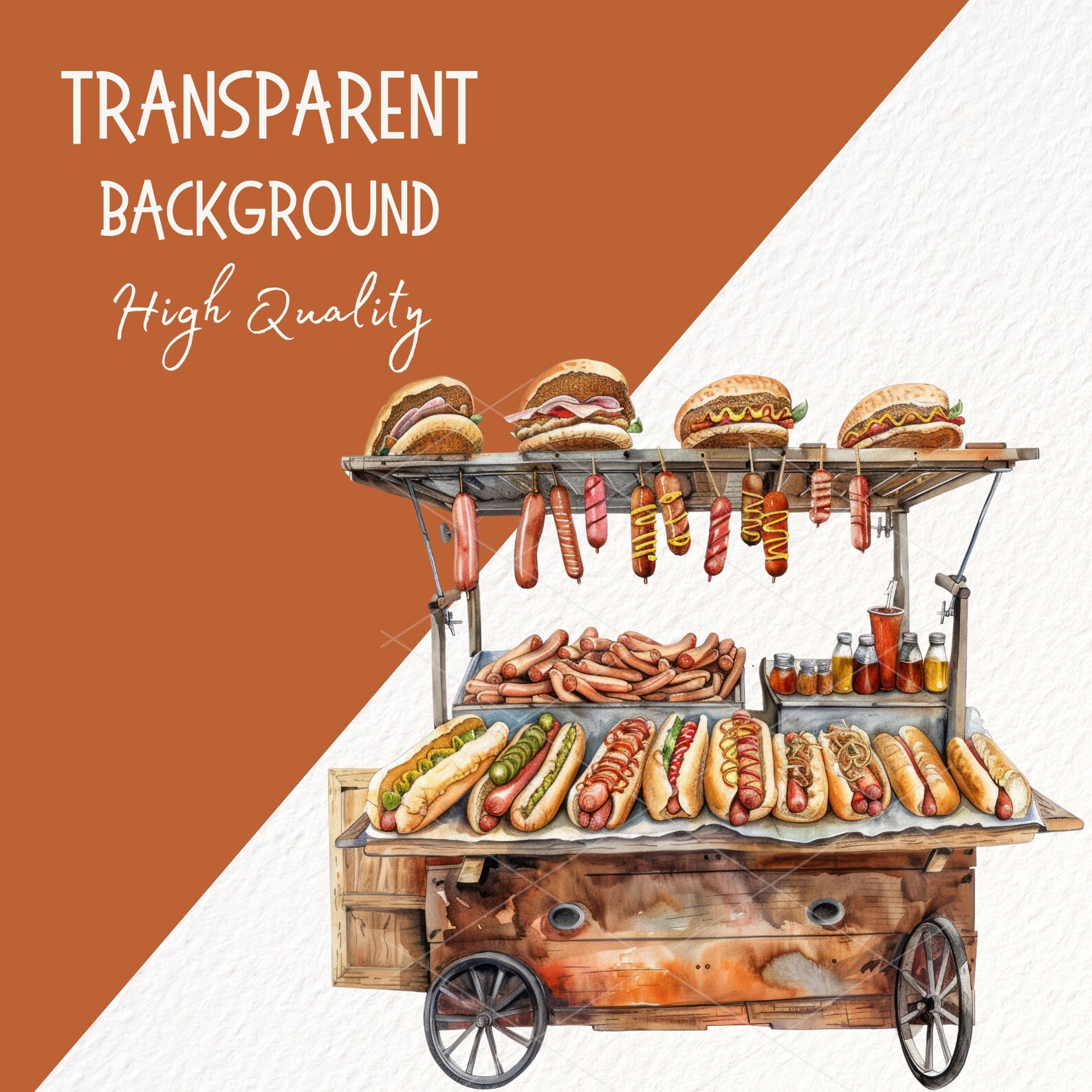 Watercolor Hot Dog Clipart, Hot Dog PNG Fast Food Clipart, Summer Food ...