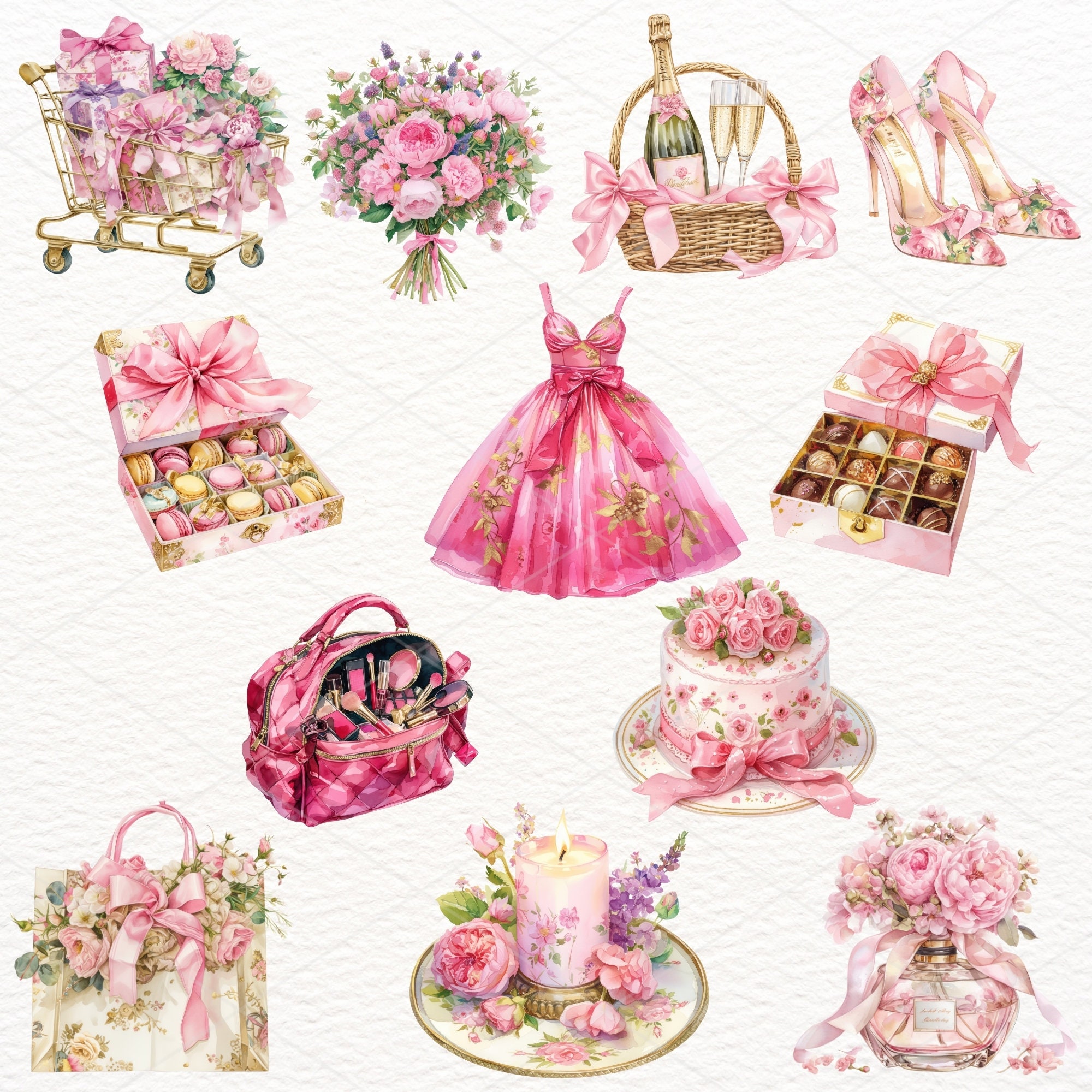 Watercolor Pink Birthday Clipart, Birthday Party, Happy Birthday ...