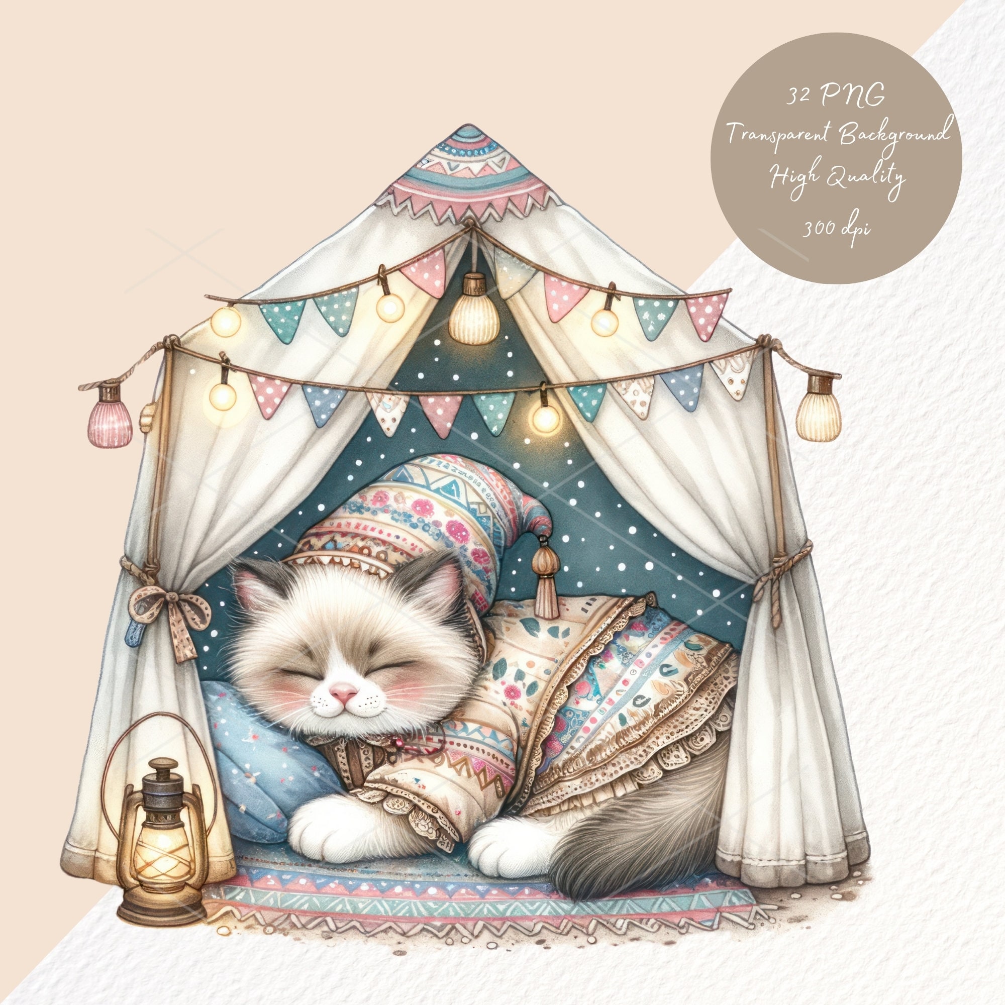 Boho Cat Clipart, Cute Cats, Watercolor Cats, Cats Clipart PNG, Floral ...