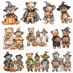 Watercolor Halloween Bear Clipart, Teddy Bear PNG, Cute Animals ...