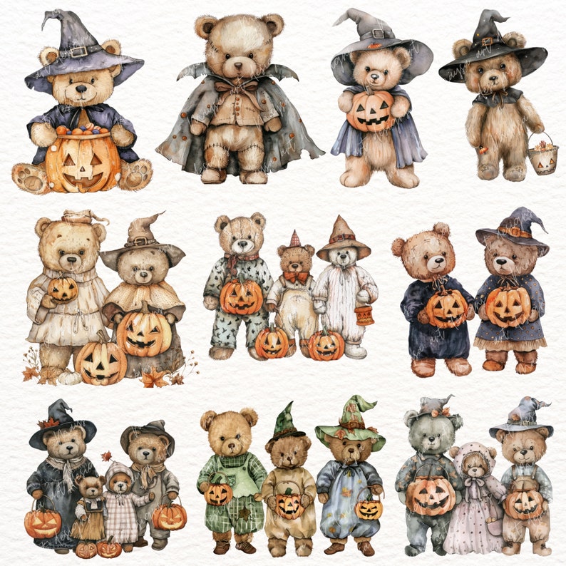 Watercolor Halloween Bear Clipart, Teddy Bear PNG, Cute Animals ...