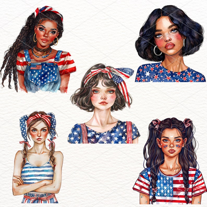 4th of July Clipart, Watercolor Independence Day Clipart, American Girl ...