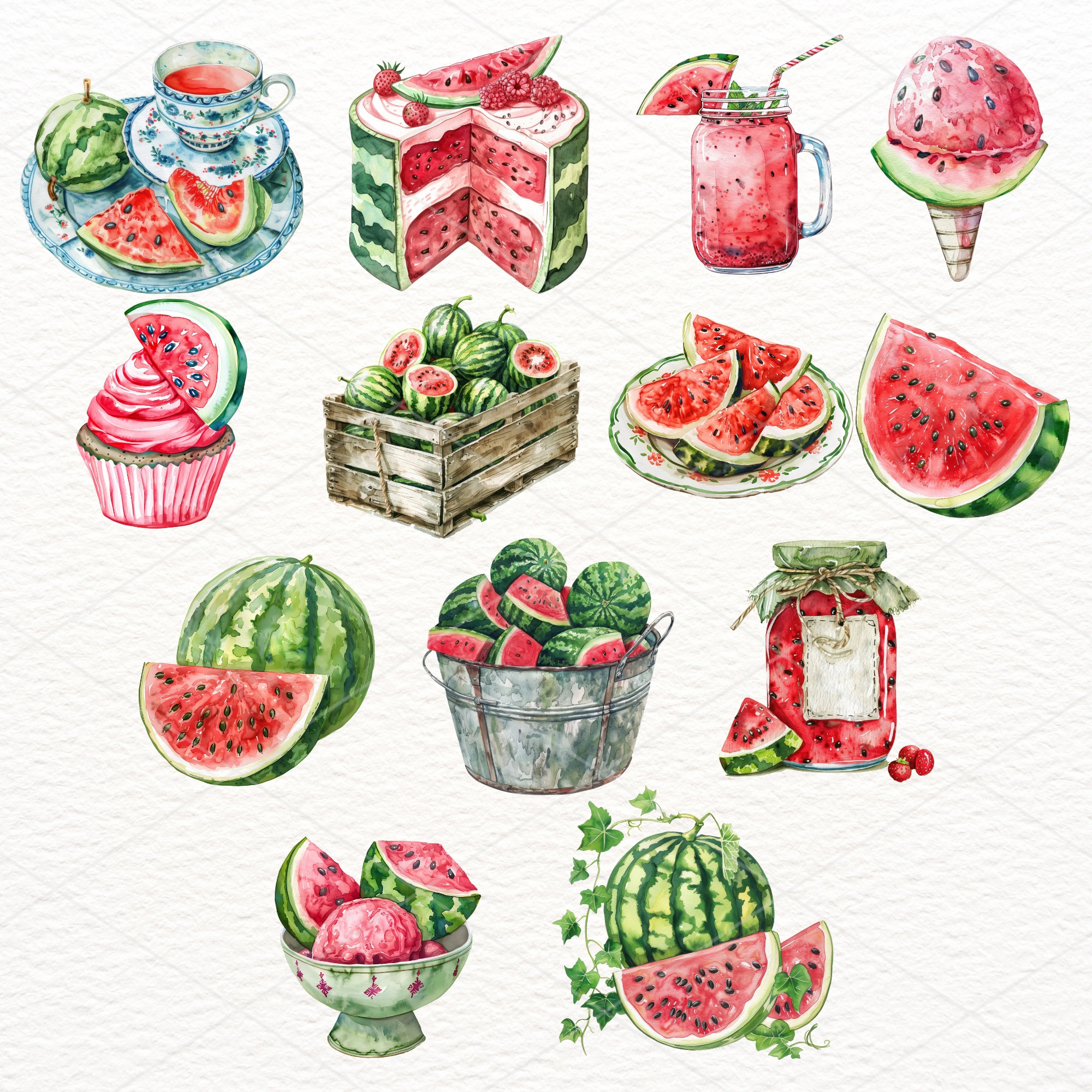 Watercolor Watermelon Clipart: Summer Graphics, Scrapbooking (PNG ...