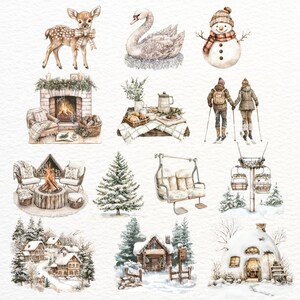 Watercolor Ski Resort Clipart, Cozy Winter, Travel Adventure, Holiday ...