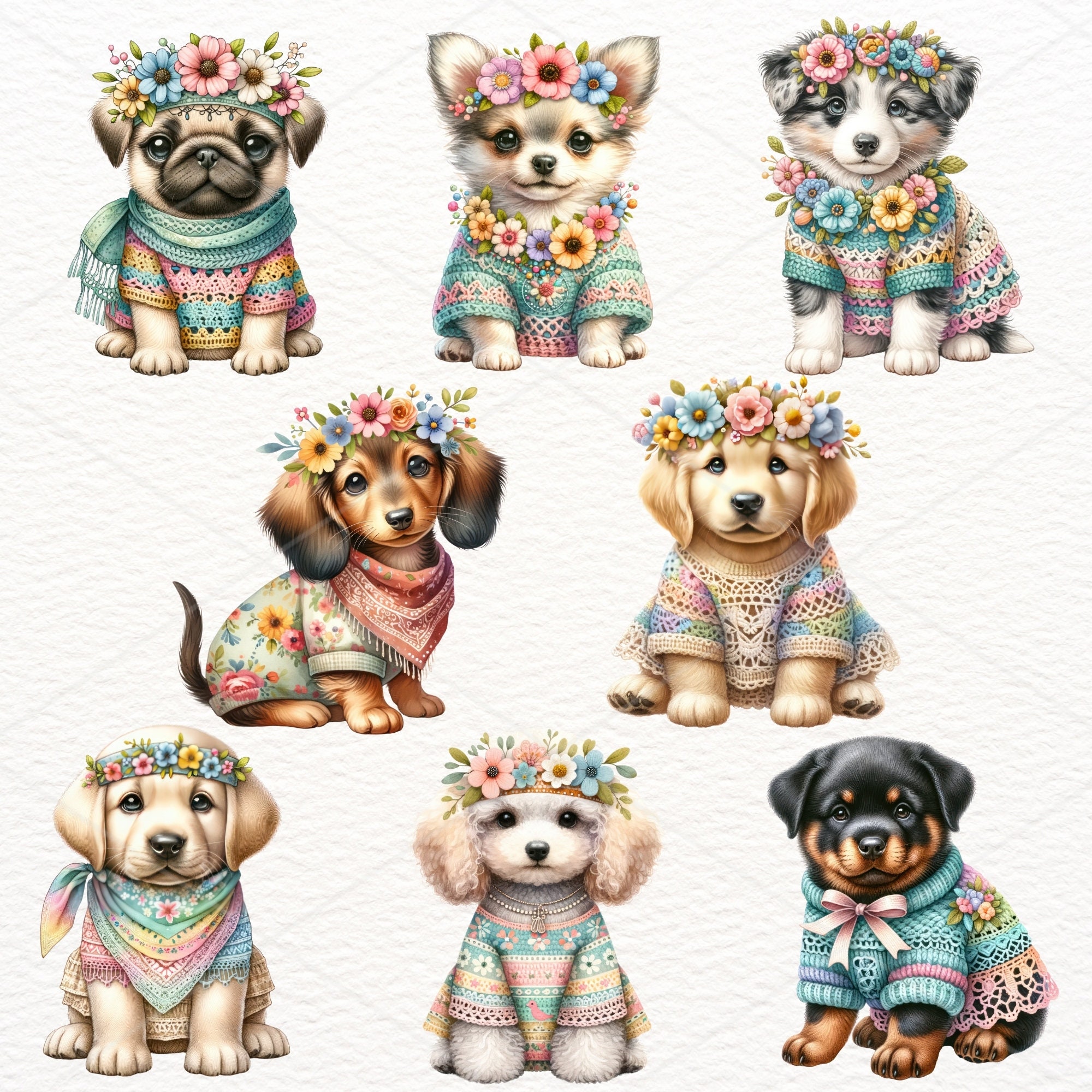 Cute Dog Watercolor Clipart, Spring Dog, Spring Clipart Bundle, Dogs ...