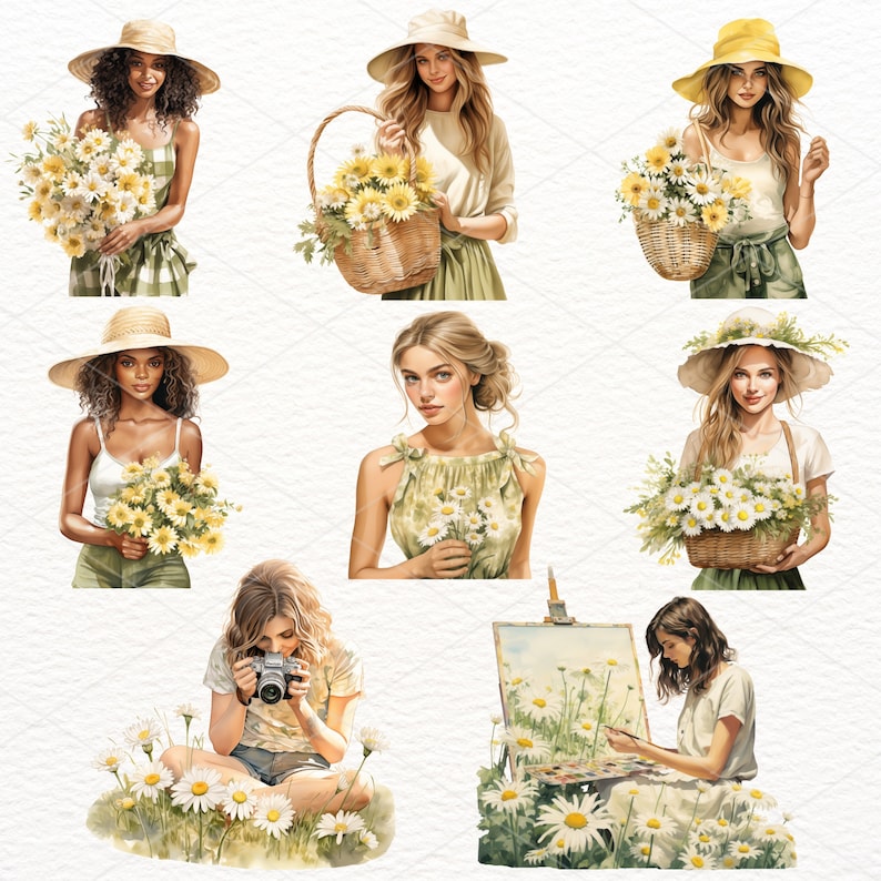 Watercolor Daisies Clipart: Spring Floral PNG (instant Download) - Etsy