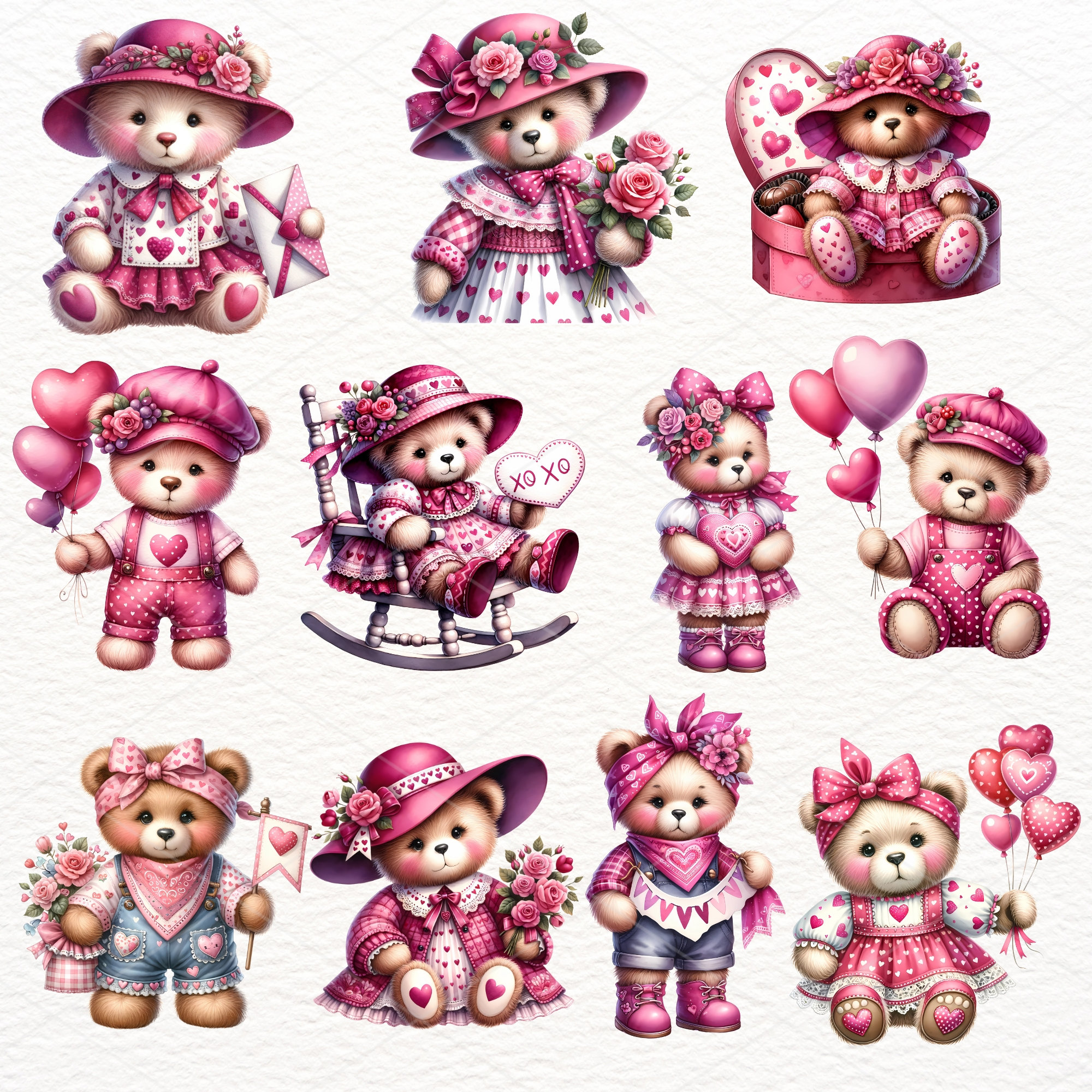 Watercolor Valentine Teddy Bear Clipart, Valentines Day Clipart ...