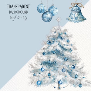 Watercolor Blue Christmas Clipart, Winter Holiday, Pastel Christmas PNG ...