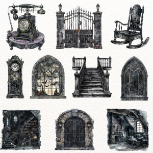 Watercolor Halloween Haunted House Clipart, Spooky Clip Art, Creepy ...