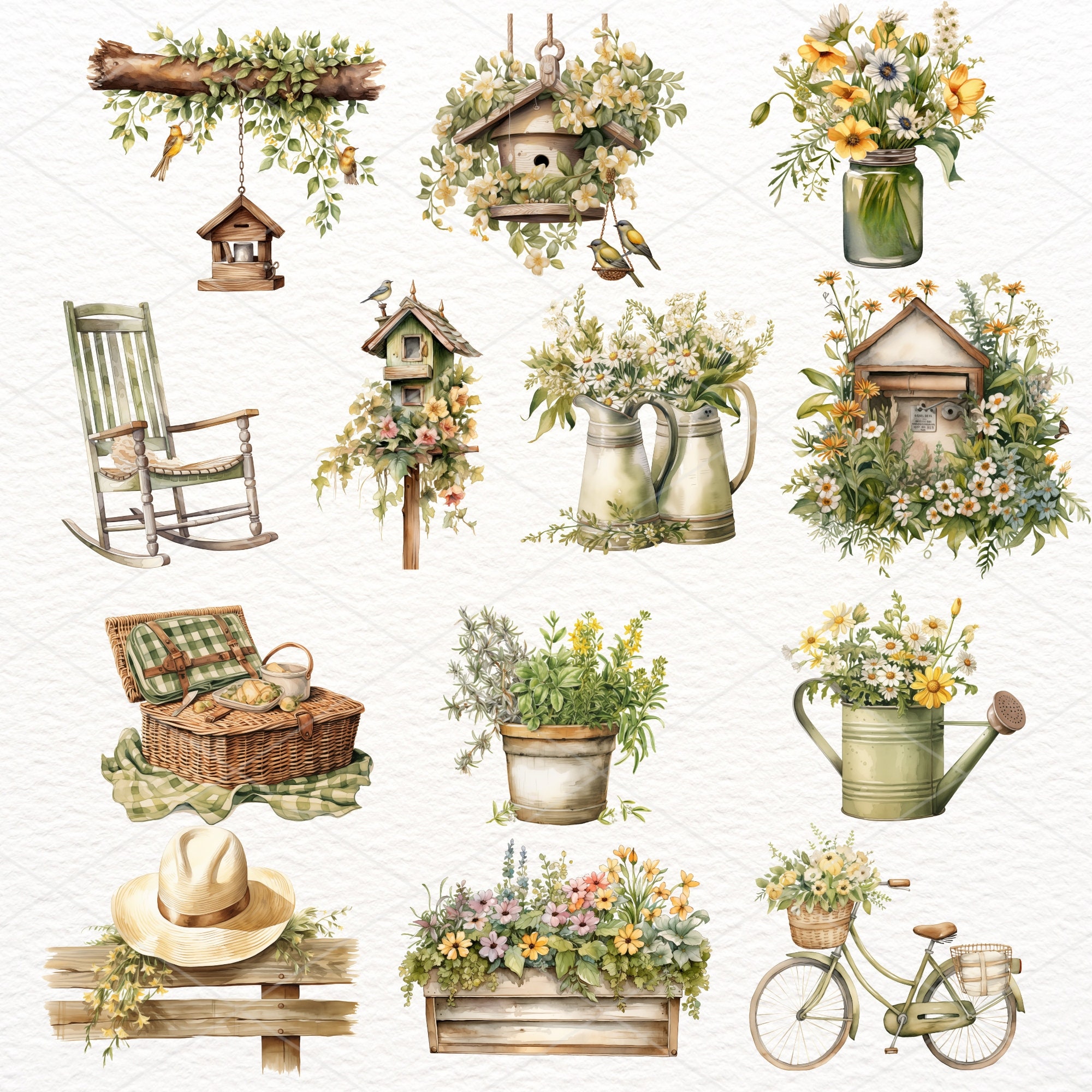 Watercolor Summer Cottage Clipart, Cottagecore Clipart, Watercolor ...