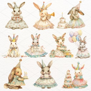 Watercolor Birthday Bunny Clipart, Birthday Rabbit Clipart, Cute ...