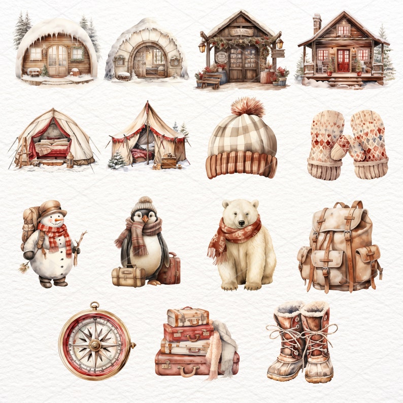 Watercolor Winter Travel Clipart, Travel Clipart, Holiday Clipart ...