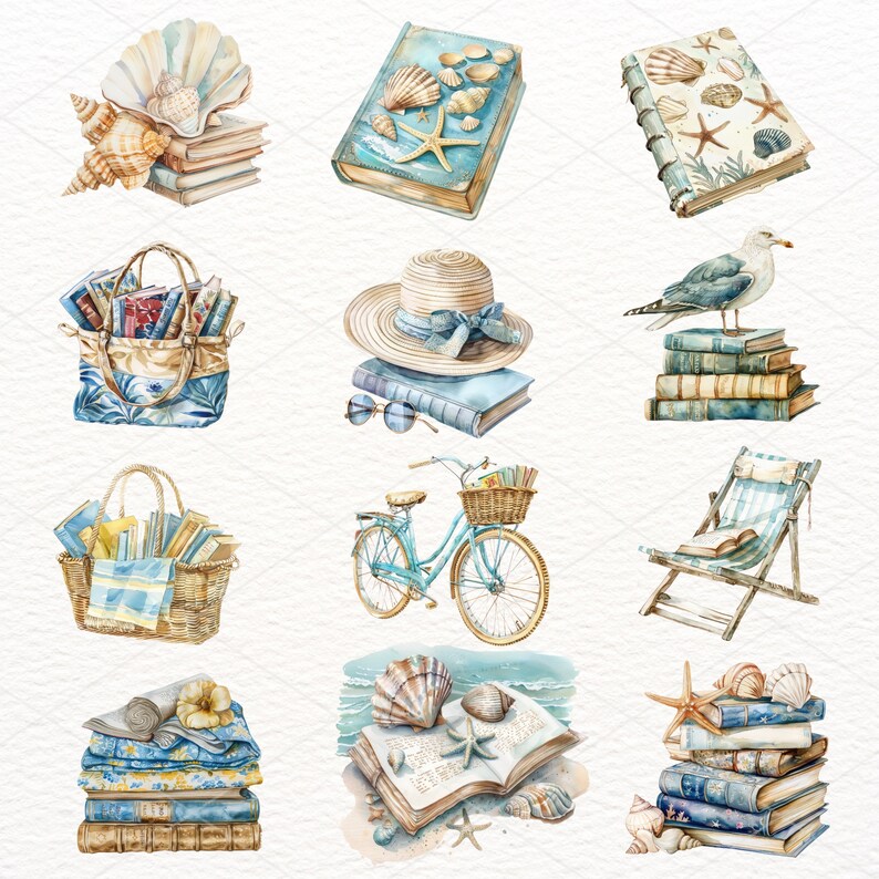 Watercolor Summer Reading Clipart, Bookworm PNG, Girl Reading Clipart ...