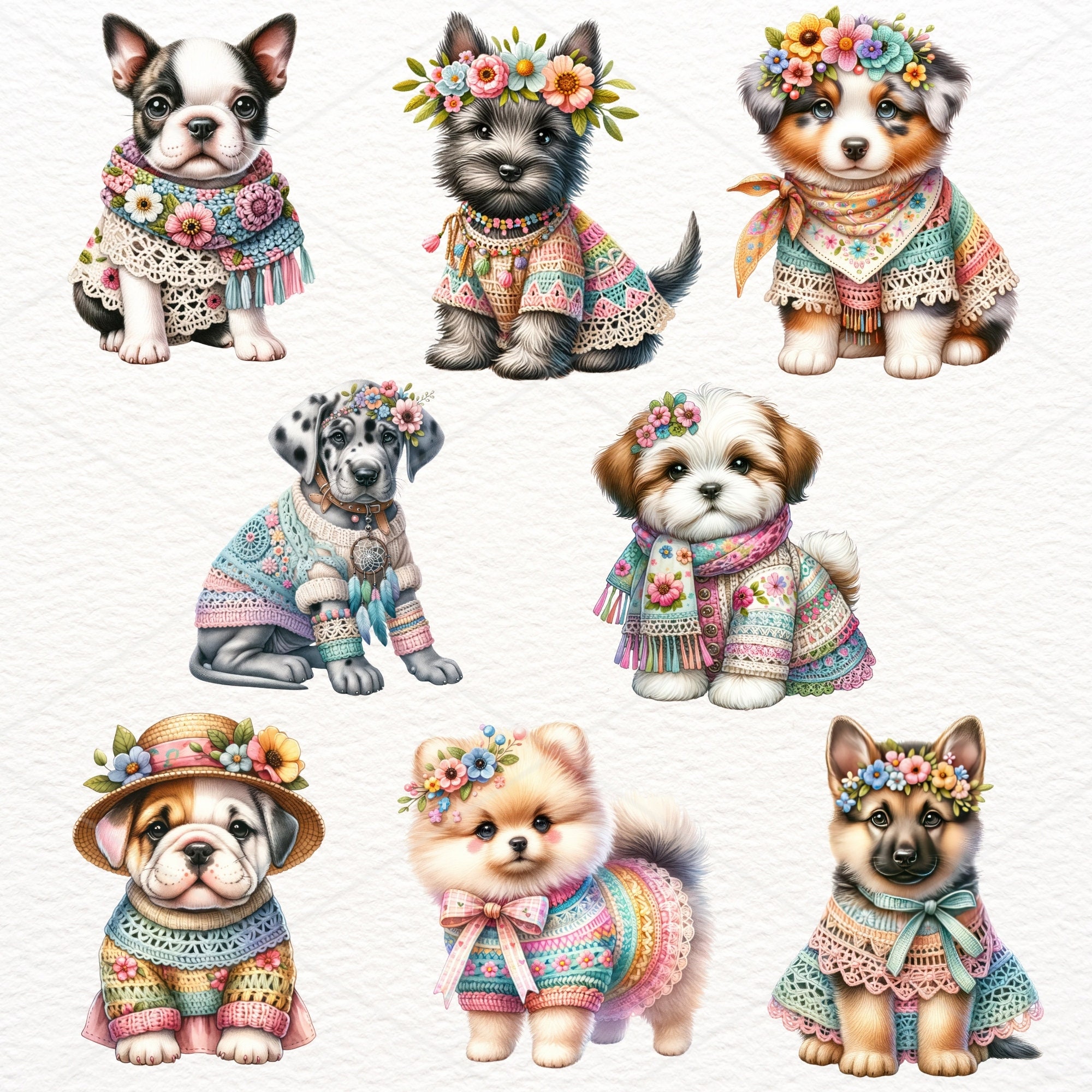 Cute Dog Watercolor Clipart, Spring Dog, Spring Clipart Bundle, Dogs ...