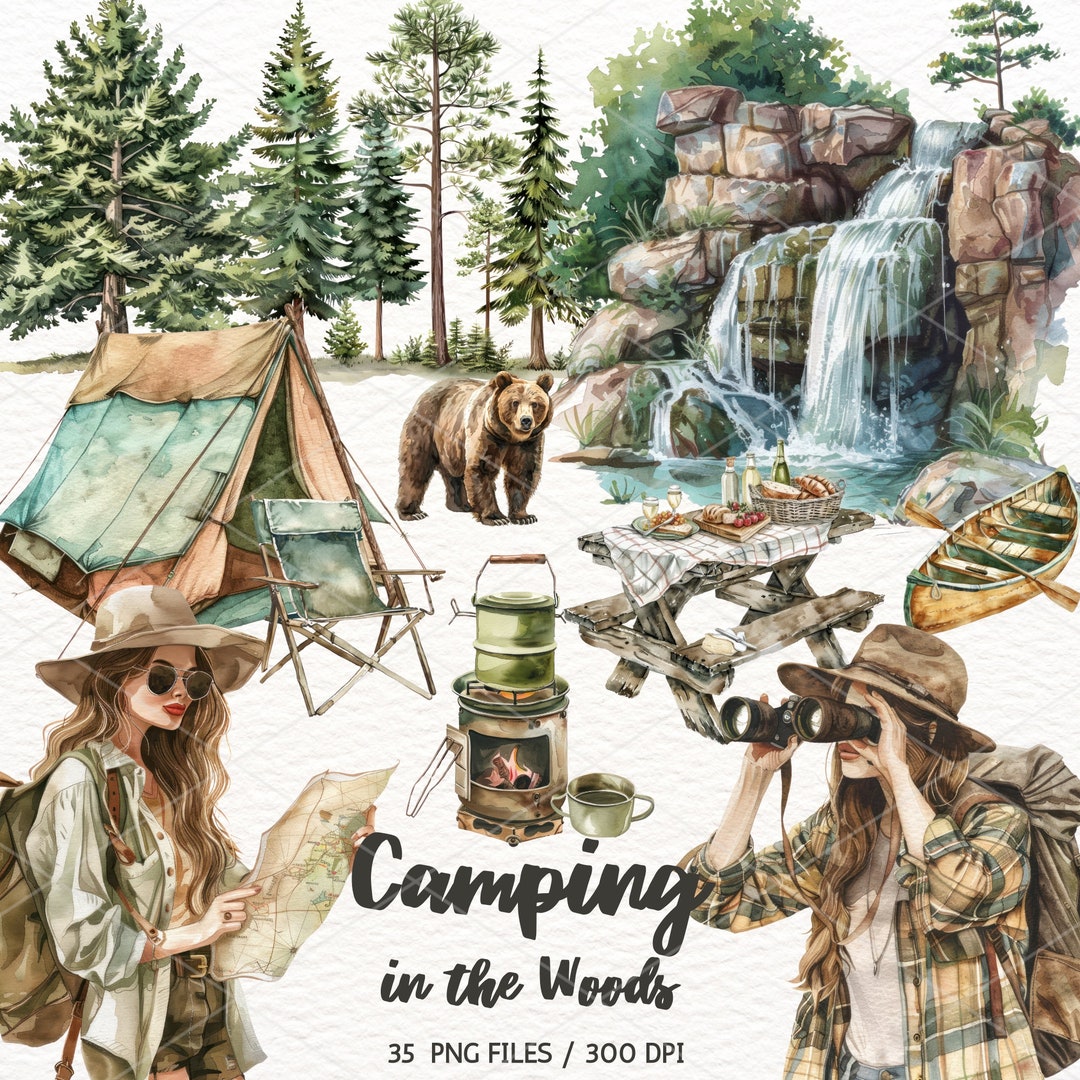 Watercolor Camping Trip Clipart, Travel Graphics, Travel Vacation PNG ...