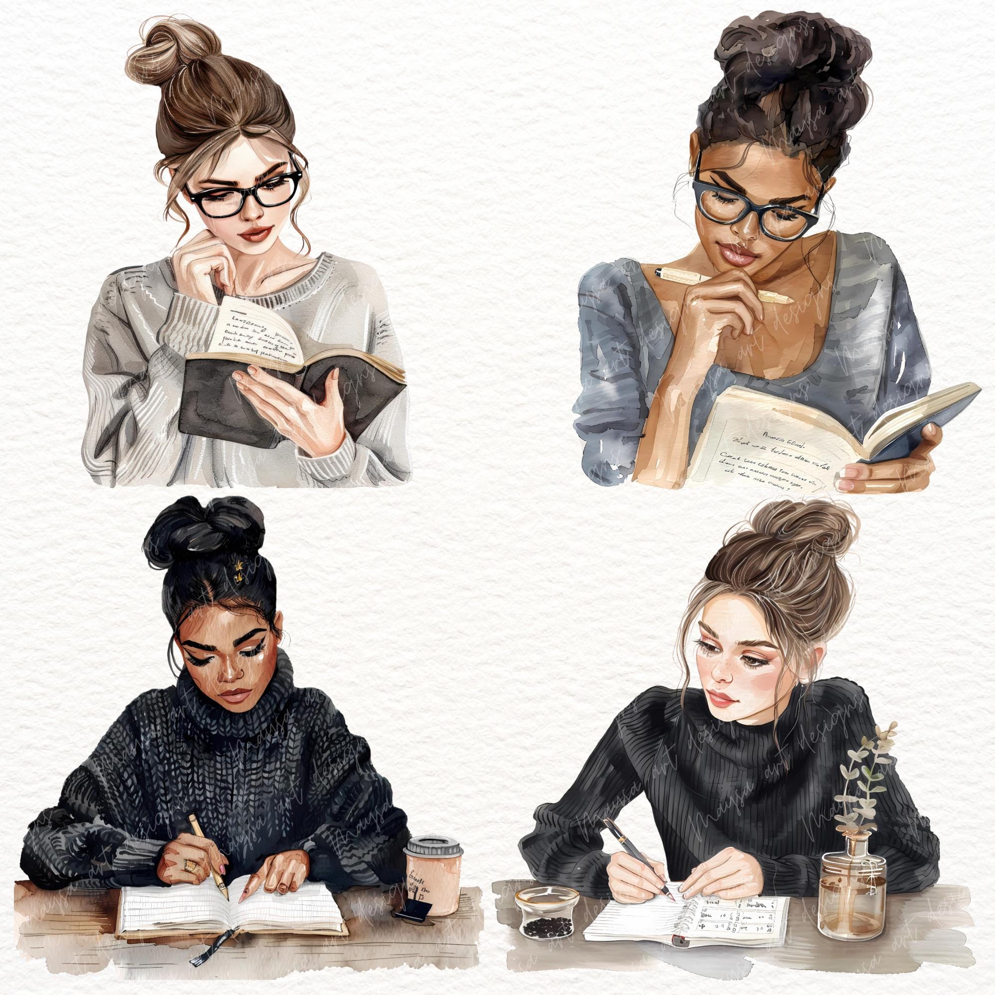 Watercolor Planner Girl Clipart: Chic Home Office PNG (digital Download ...