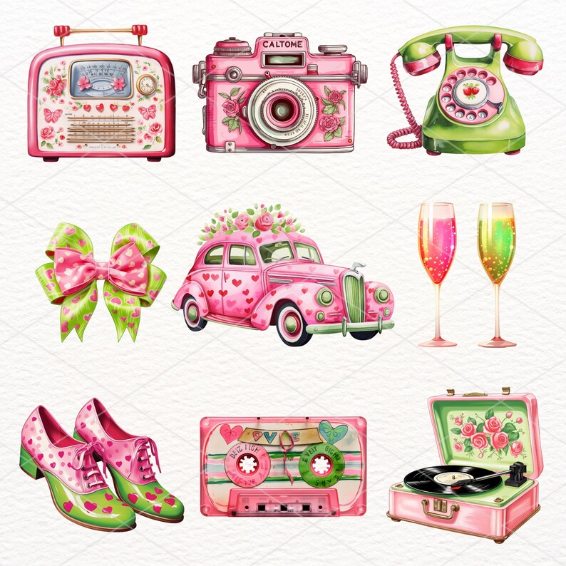 Retro Valentine Clipart, Love Clipart, Watercolor Clipart, Valentines ...