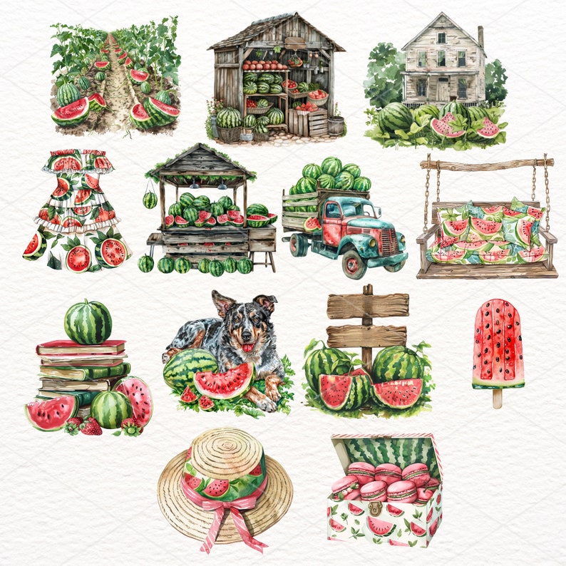 Watercolor Watermelon Clipart, Summer Graphics, Watercolor Girl, Spring ...