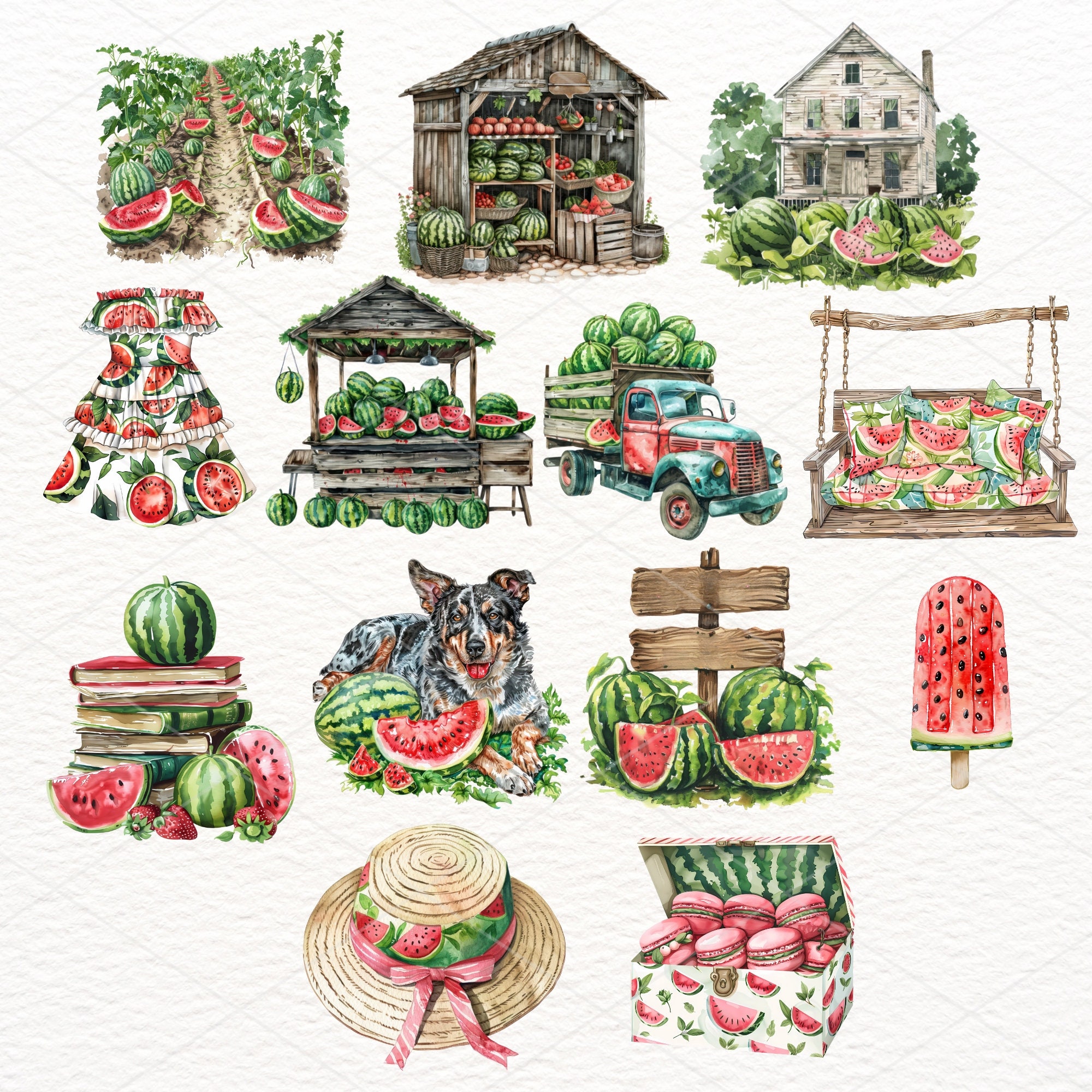 Watercolor Watermelon Clipart: Summer Graphics, Scrapbooking (PNG ...