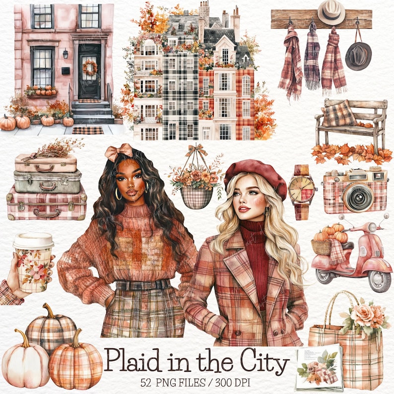 Watercolor Plaid Clipart: Cozy Autumn PNG Graphics (commercial Use ...