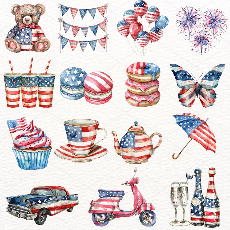 4th of July Clipart, Watercolor Independence Day Clipart, American Girl ...