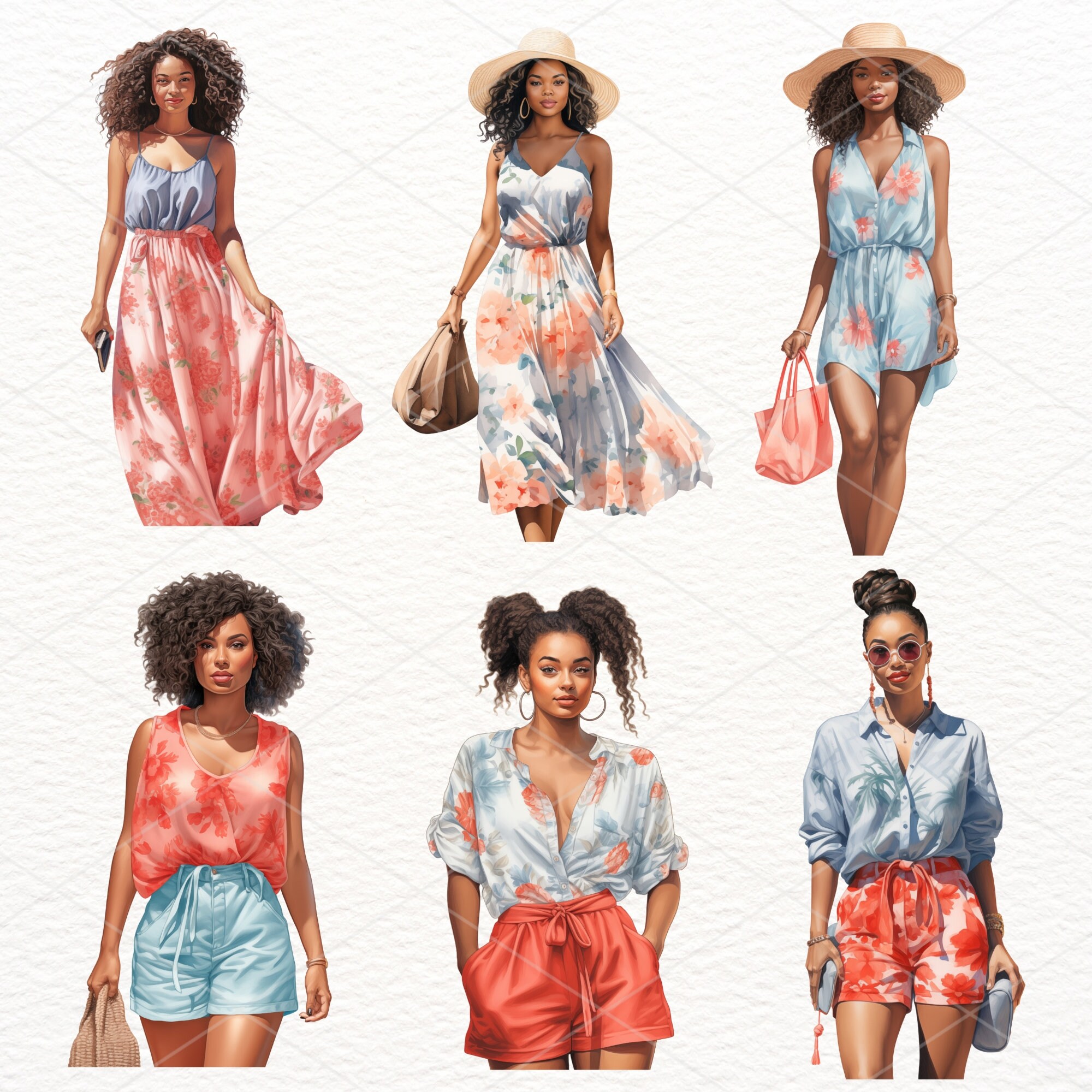 Watercolor Summer Fashion Girls Clipart: PNG Graphics (digital Download ...
