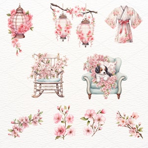 Watercolor Cherry Blossom Clipart: Japanese Sakura PNG (digital ...