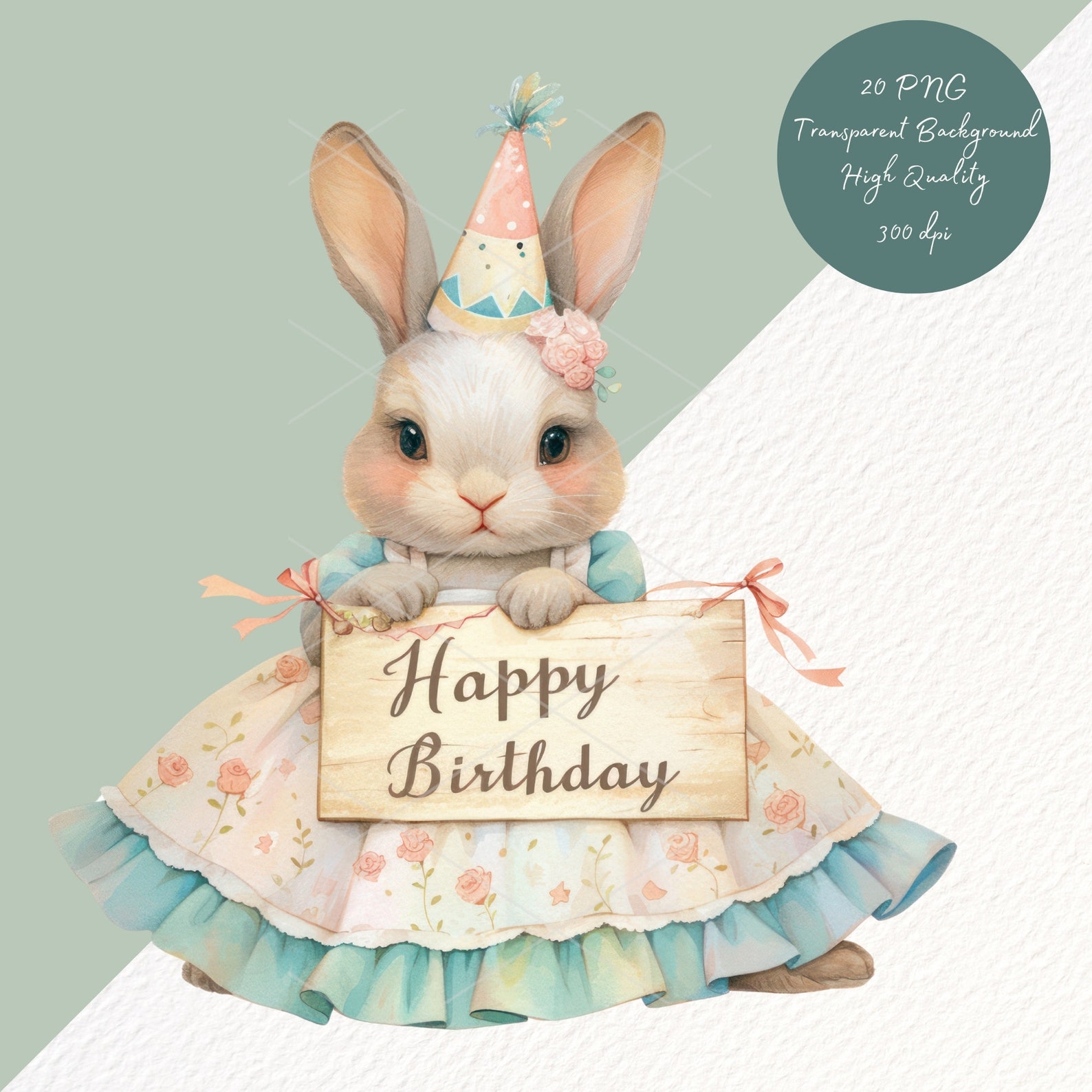 Watercolor Birthday Bunny Clipart, Birthday Rabbit Clipart, Cute ...