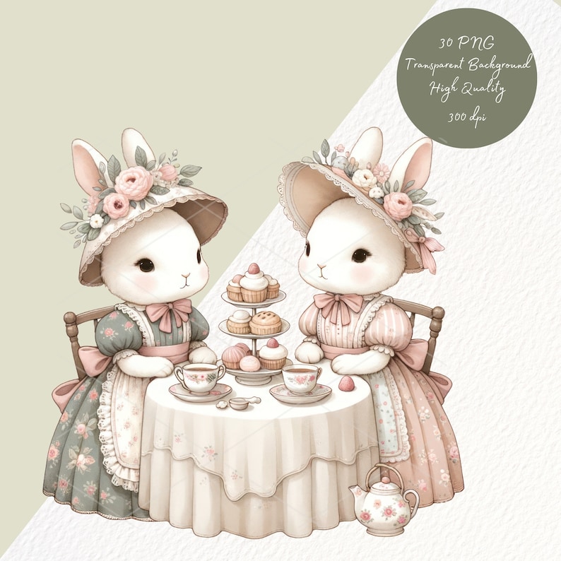 Bunny Tea Party Watercolor Clipart, Cute Bunny Clipart, Tea Time ...