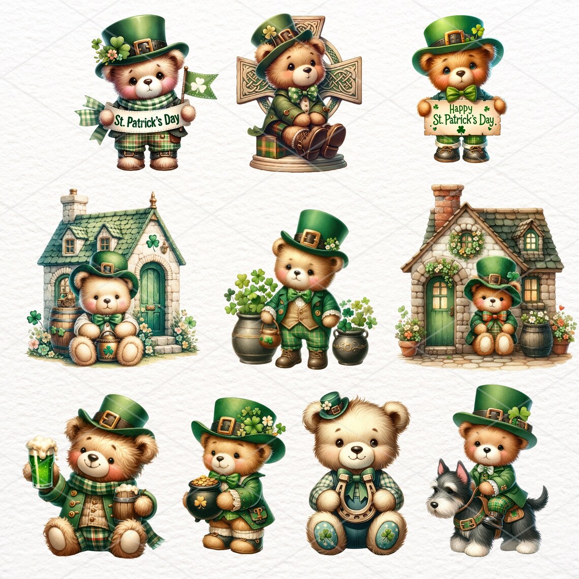 Watercolor St Patricks Bear Clipart, St Patrick PNG, Irish Festive ...