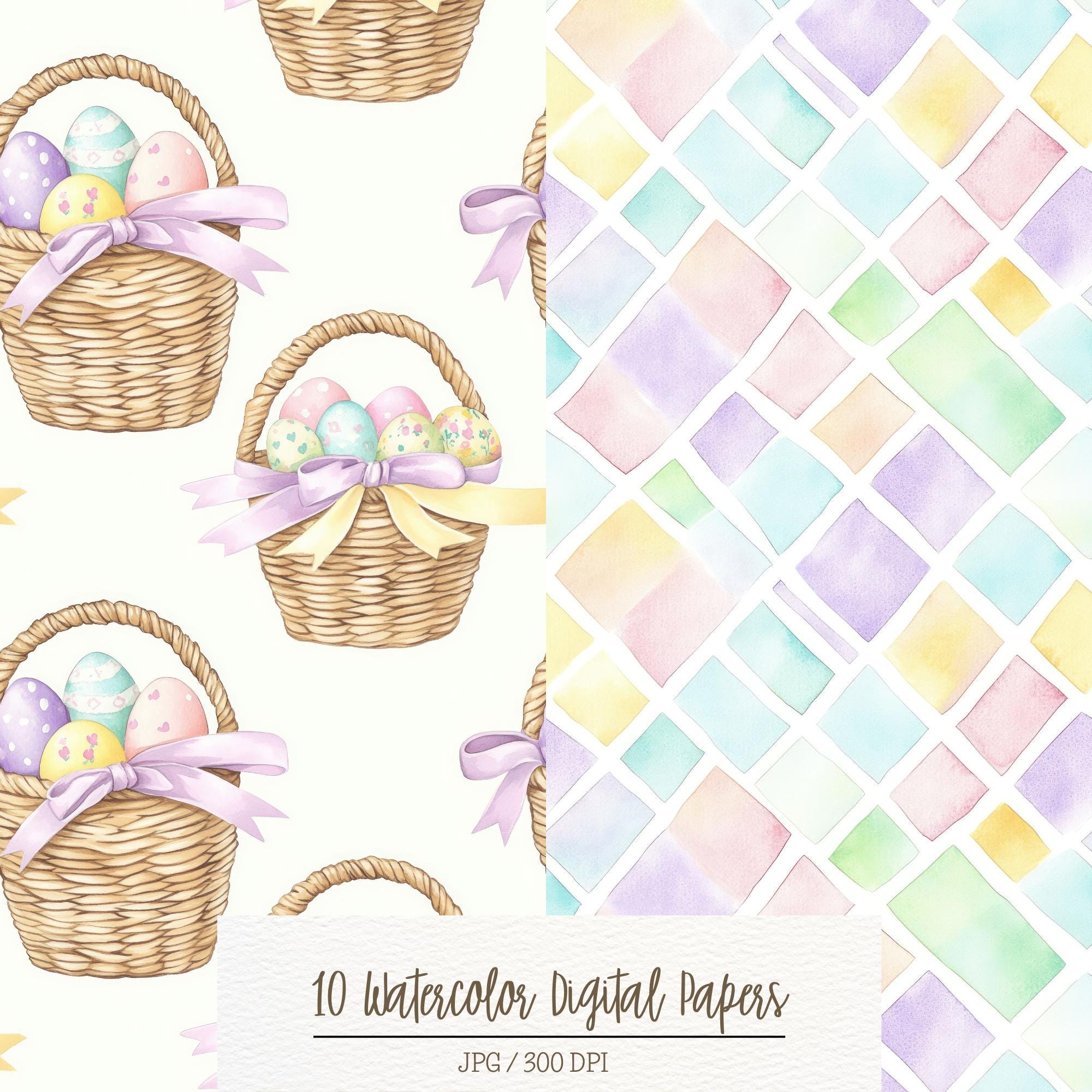 Watercolor Easter Digital Paper: Bunny, Eggs, Spring (digital Download ...