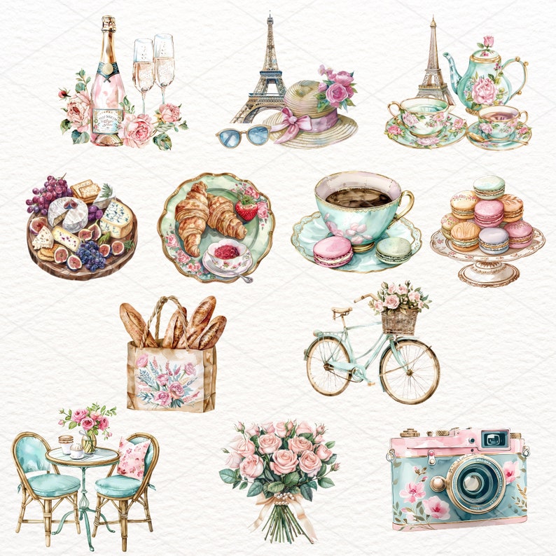 Watercolor Paris Clipart, Parisian Life, Summer Travel, Eiffel Tower ...