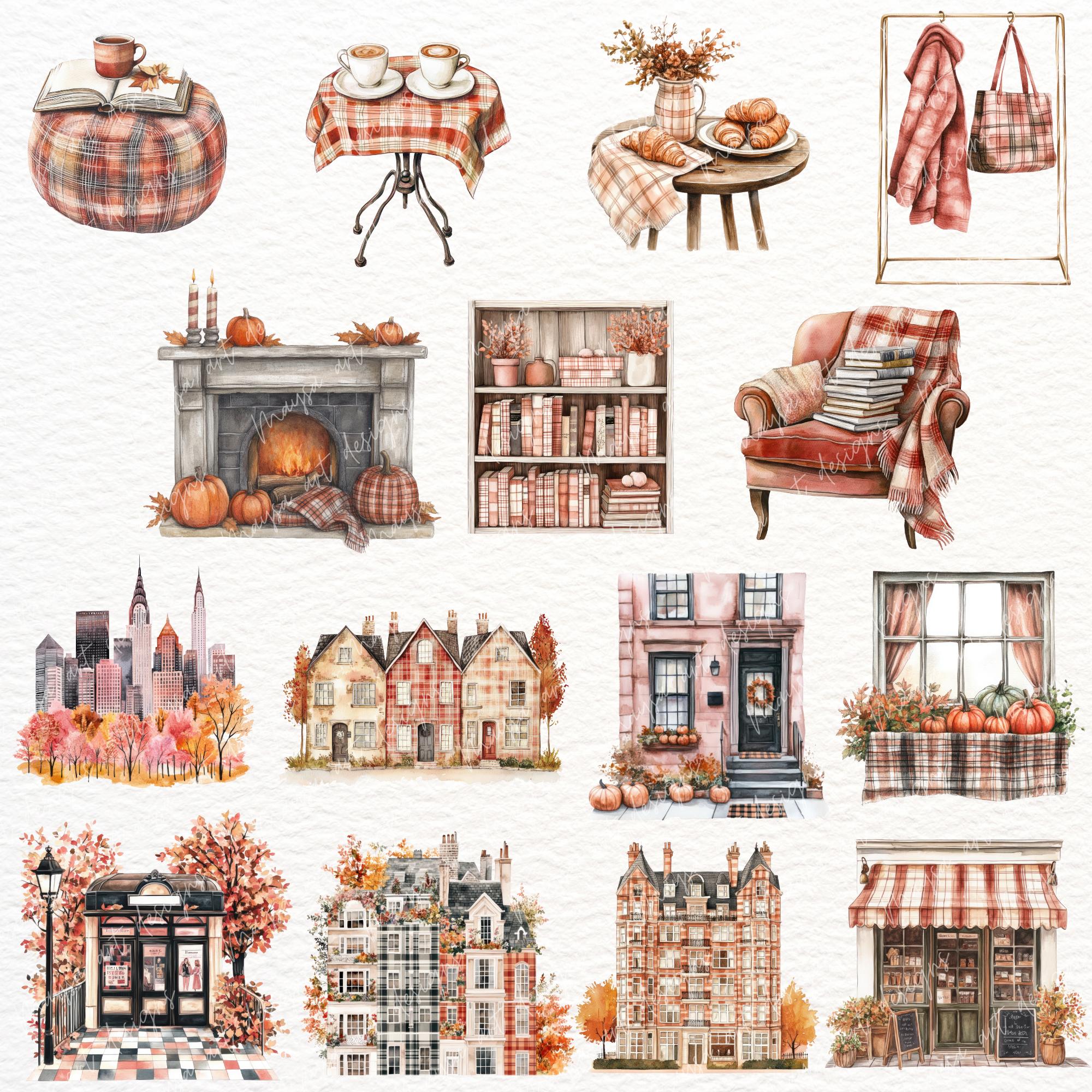 Watercolor Plaid Clipart: Cozy Autumn PNG Graphics (commercial Use ...