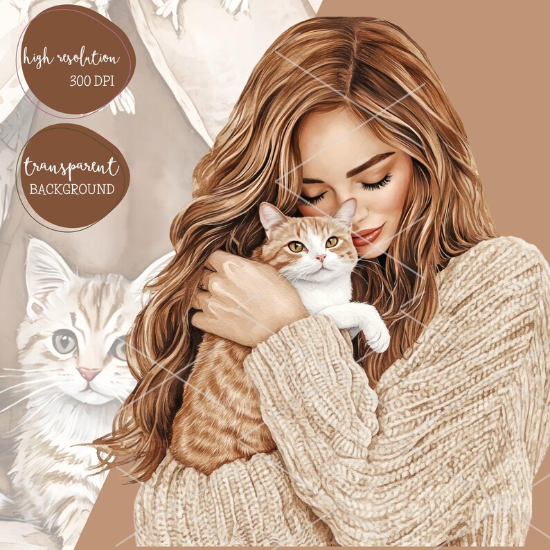 Lot de cliparts chat aquarelle, races de chats, graphiques PNG ...