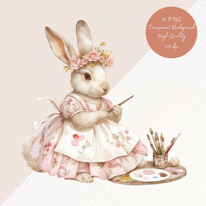 Cute Pink Bunnies Watercolor Clipart, Nursery Decor PNG, Baby Shower ...