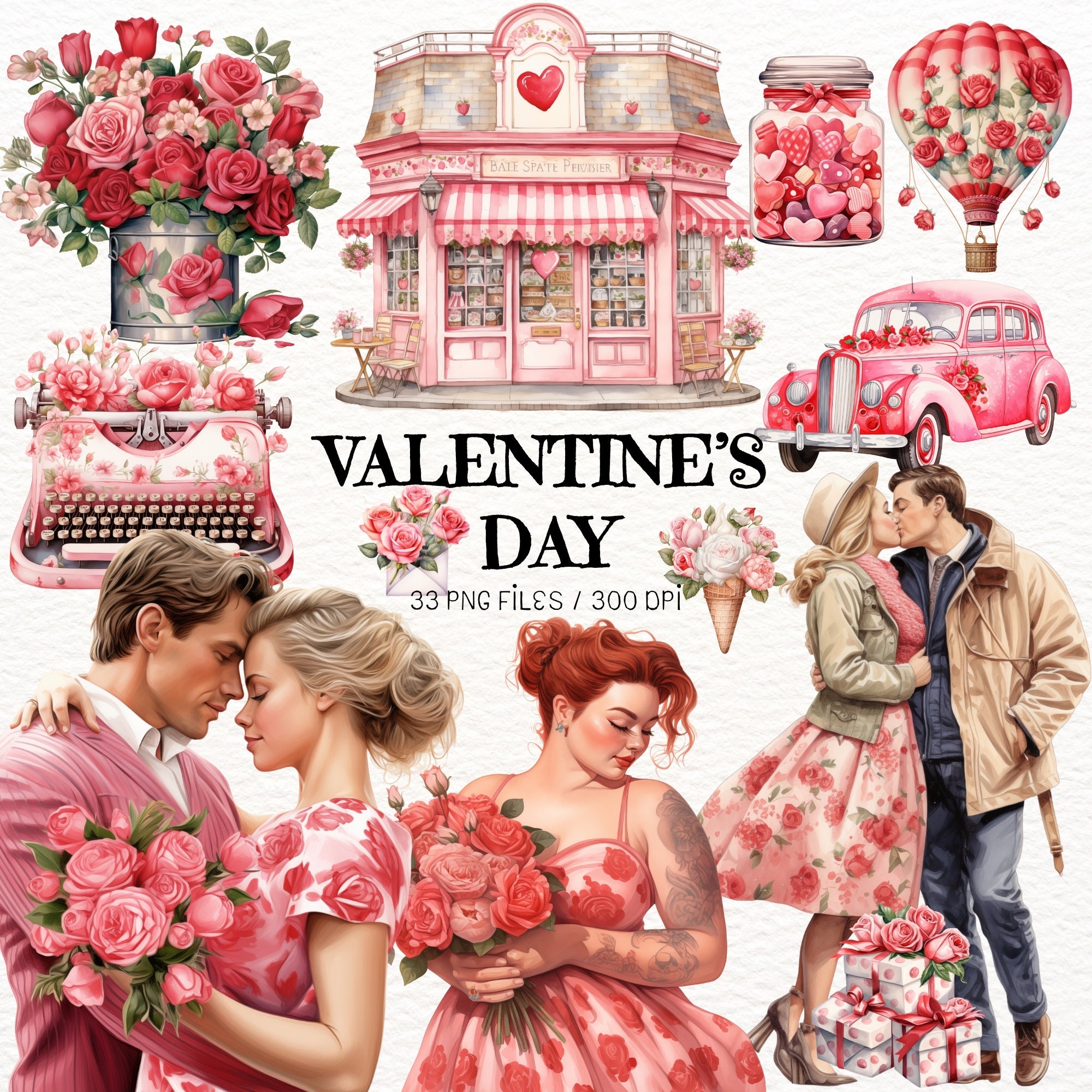 Watercolor Valentines Day Clipart, Happy Valentines Day Illustration ...