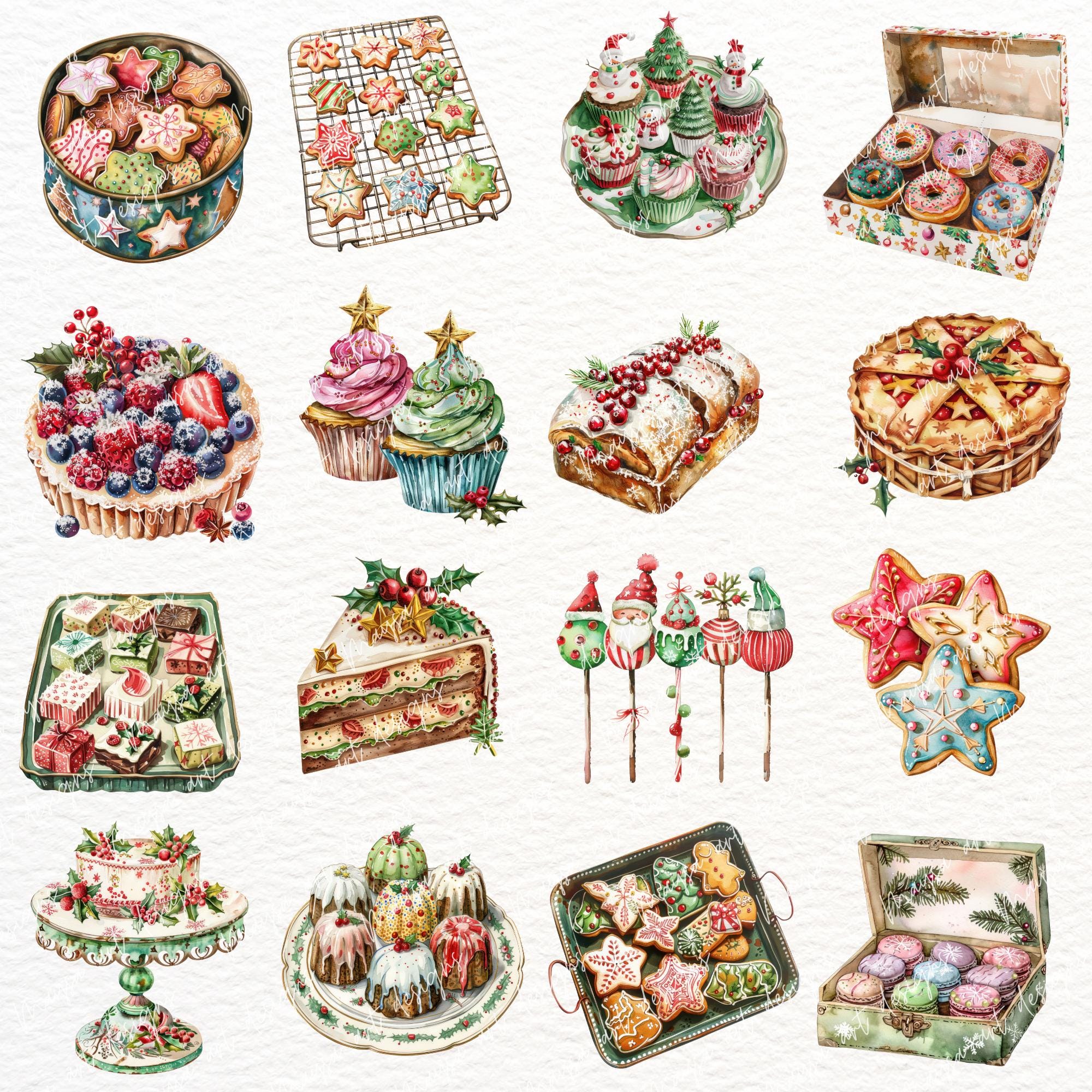 Watercolor Christmas Baking Clipart, Holiday Baking, Cozy Christmas ...