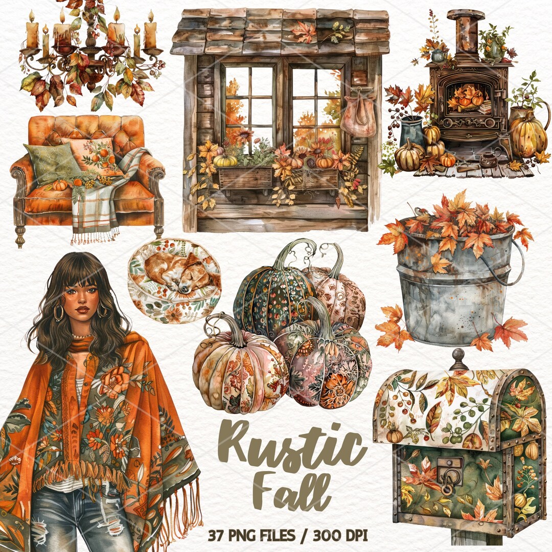 Watercolor Fall Clipart: Rustic Autumn PNG Images (digital Download) - Etsy