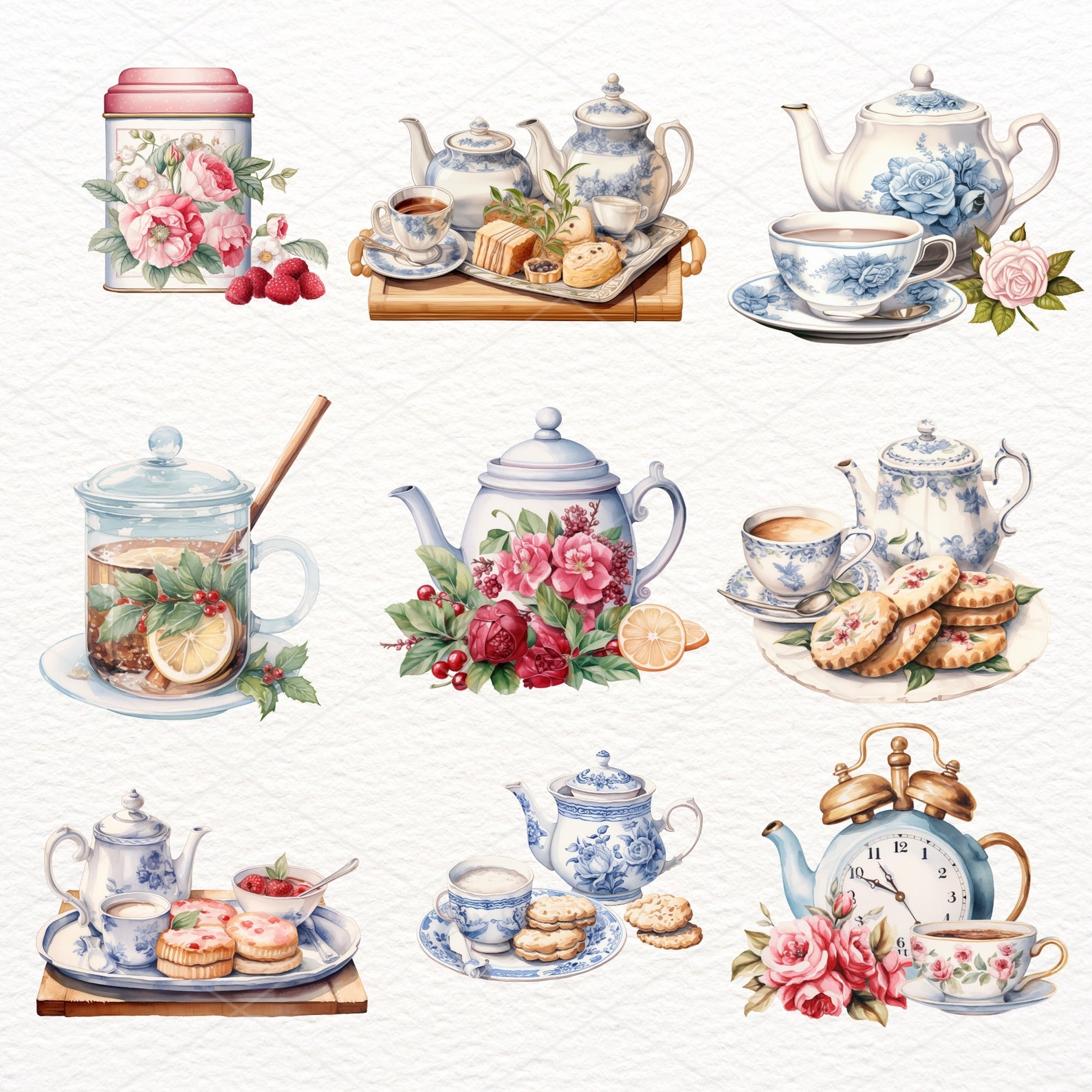 Tea Time Watercolor Clipart, Tea Time Clipart, Tea Lovers, Scrapbooking ...