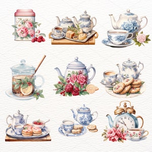Tea Time Watercolor Clipart: 46 PNG Illustrations (digital Download) - Etsy