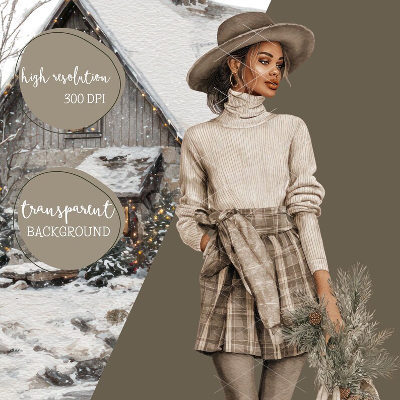 Watercolor Farmhouse Christmas Clipart: Rustic Winter PNG (digital ...