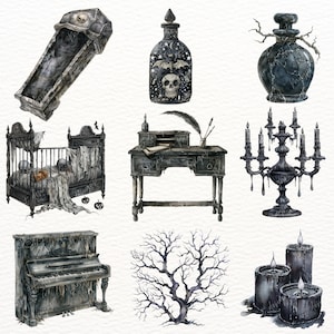 Watercolor Halloween Haunted House Clipart, Spooky Clip Art, Creepy ...