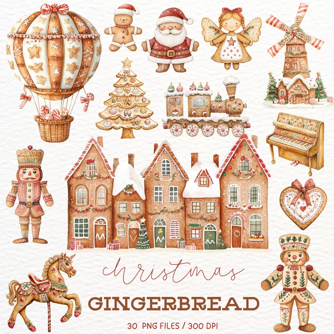 Watercolor Christmas Gingerbread Clipart: Holiday Cookie PNG (digital ...