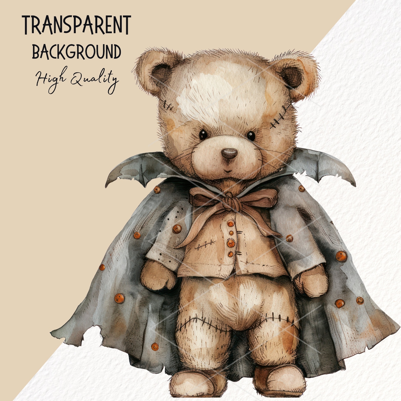 Watercolor Halloween Bear Clipart, Teddy Bear PNG, Cute Animals ...